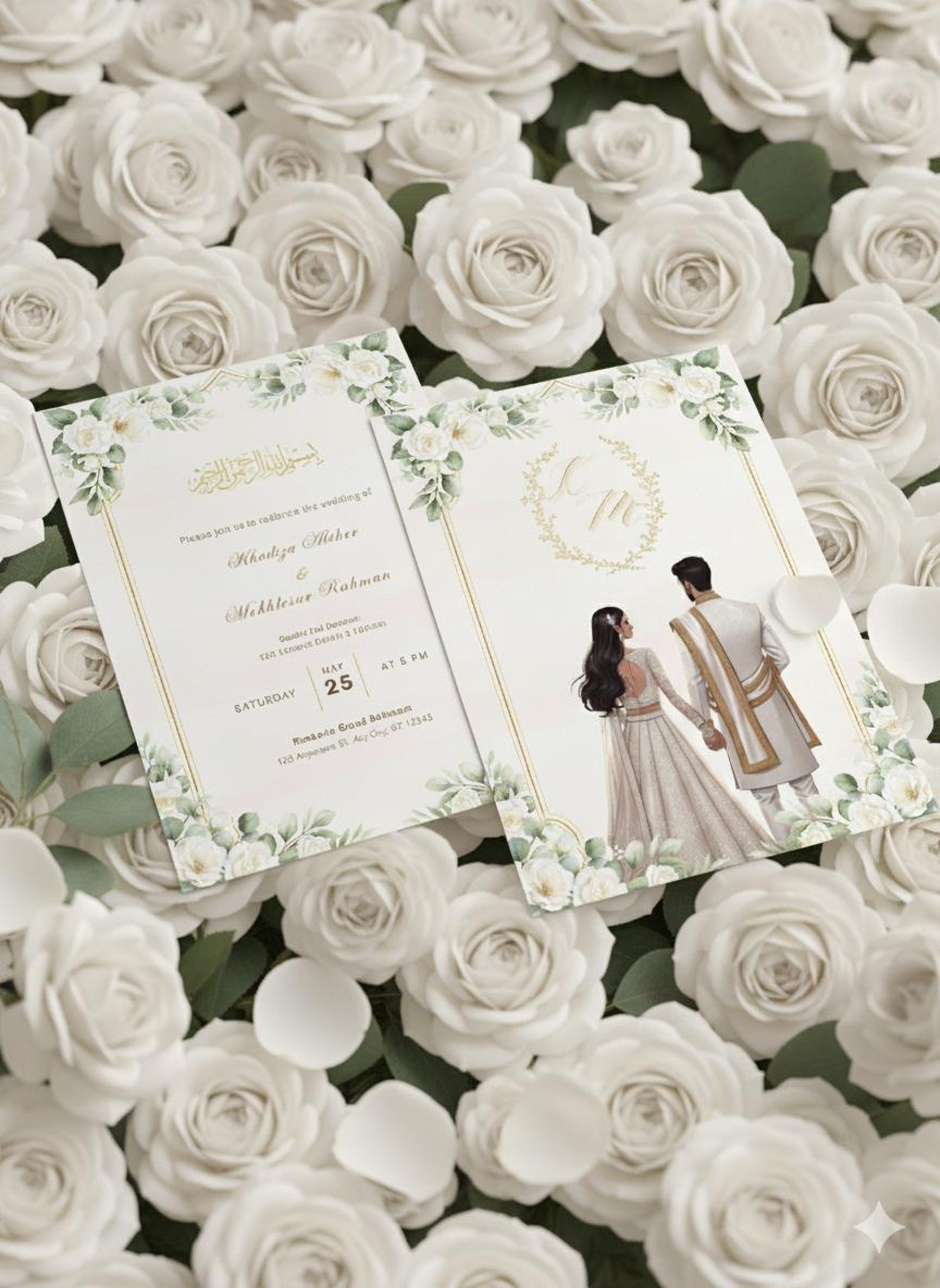 Elegant Islamic Wedding Invitation Template: Floral Nikah Card (digital ...