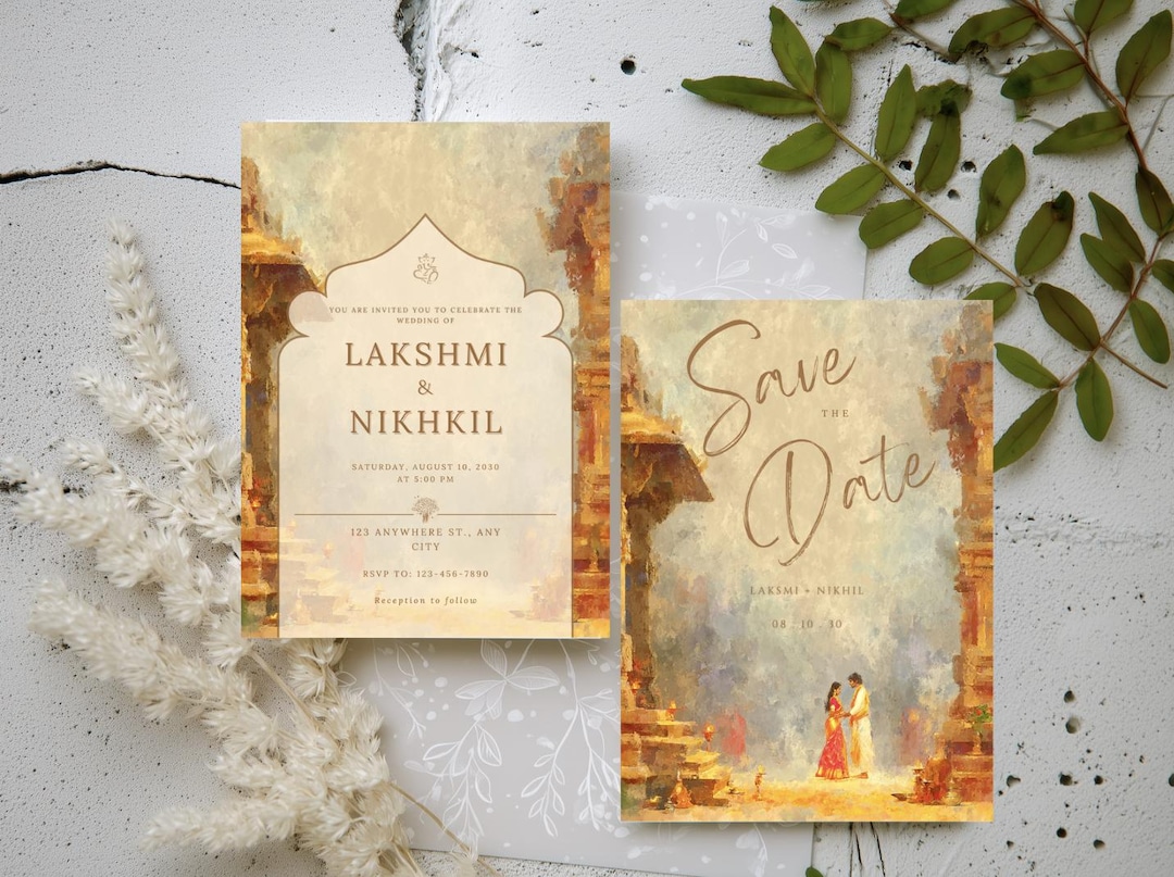 South Indian Temple Wedding Invitation Digital Download | Hindu Wedding ...