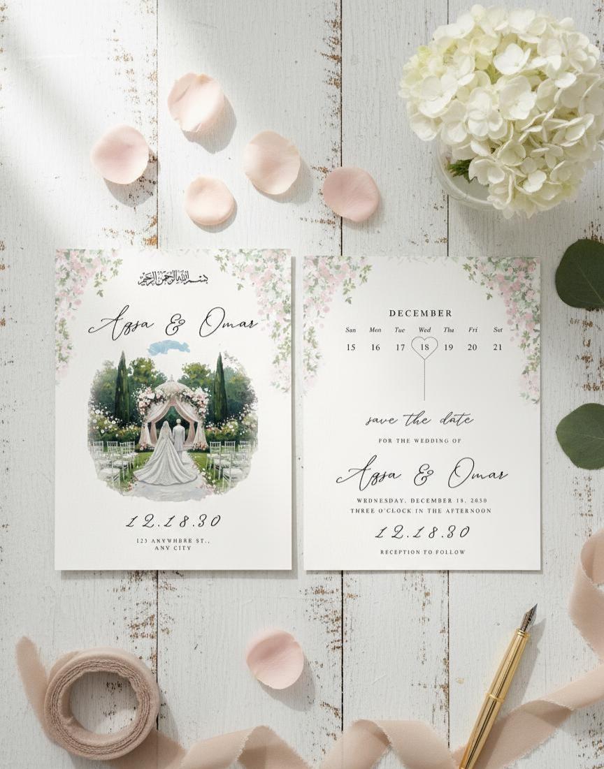 Elegant Nikkah Invitation Template: Islamic Wedding Garden Design ...
