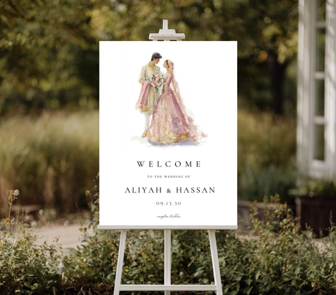 Muslim Couple Wedding Welcome Board Watercolor Sign Nikah Nikkah ...