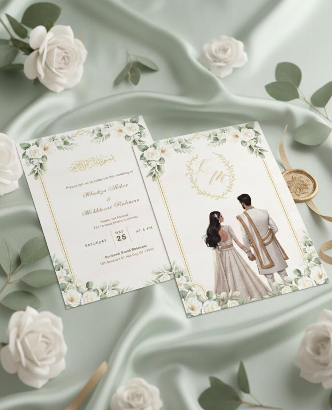 Elegant Islamic Wedding Invitation Template: Floral Nikah Card (digital ...