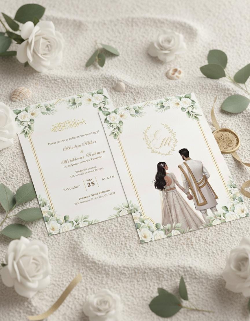 Elegant Islamic Wedding Invitation Template: Floral Nikah Card (digital ...