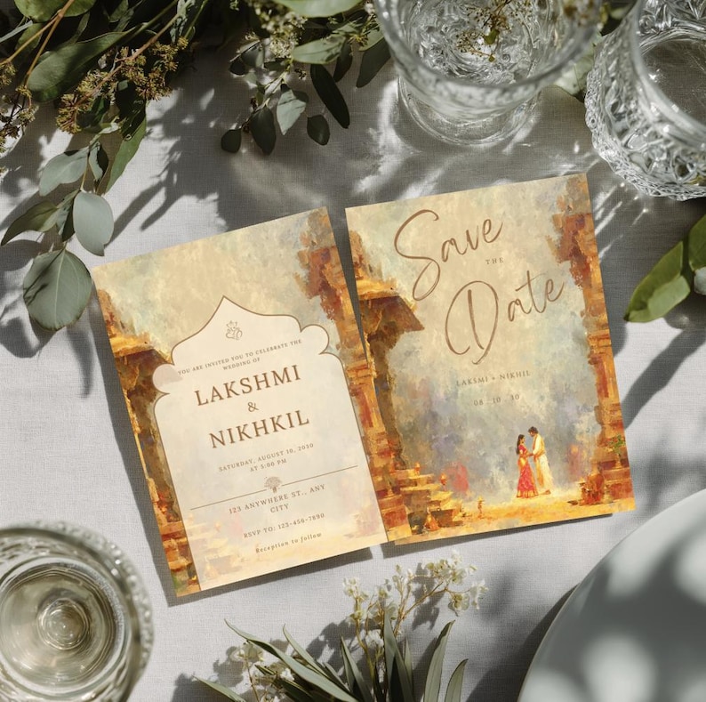 South Indian Temple Wedding Invitation Digital Download | Hindu Wedding ...