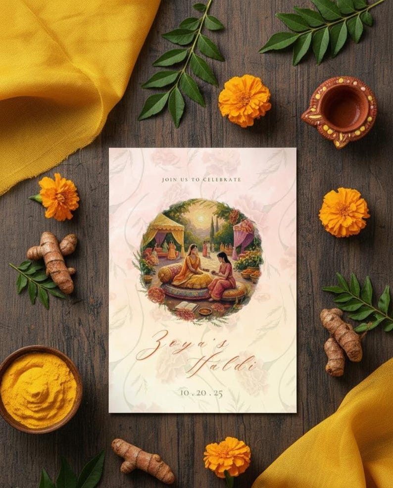 Editable Gaye Holud Invitation Canva Template | Haldi & Mehndi Digital ...