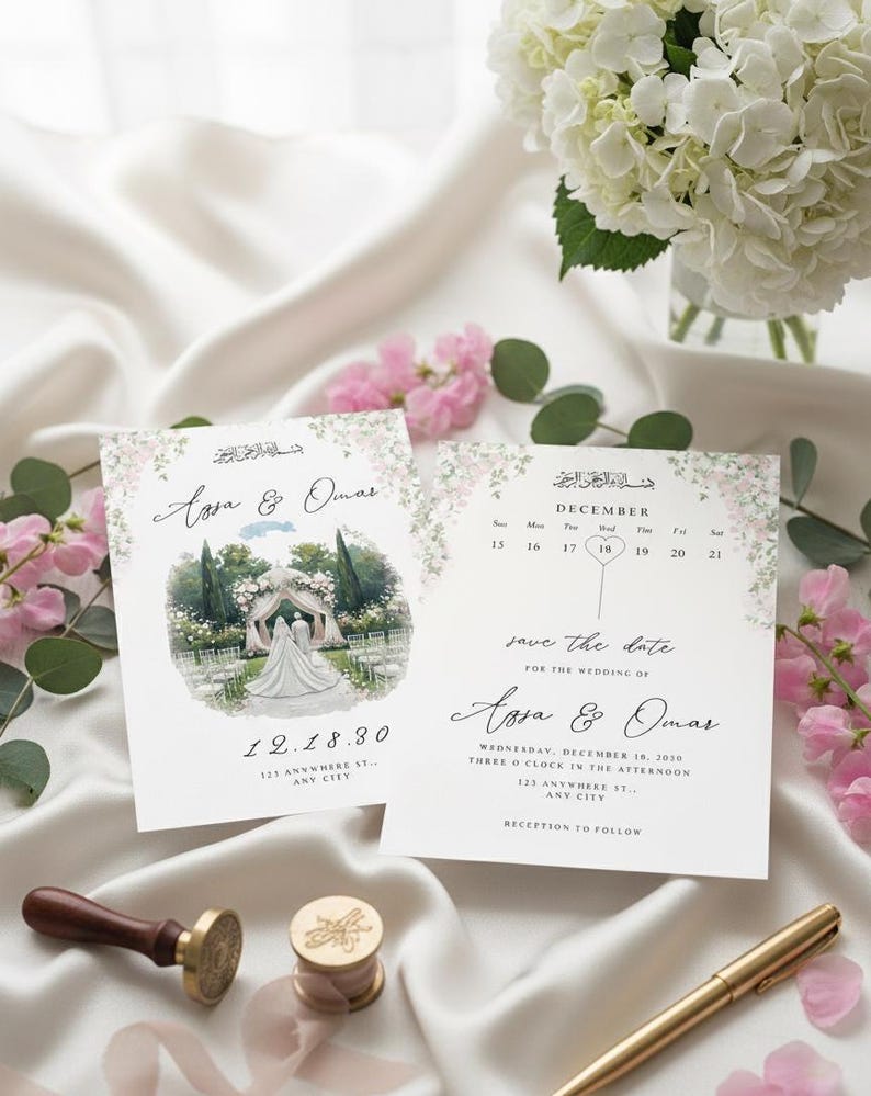 Elegant Nikkah Invitation Template: Islamic Wedding Garden Design ...