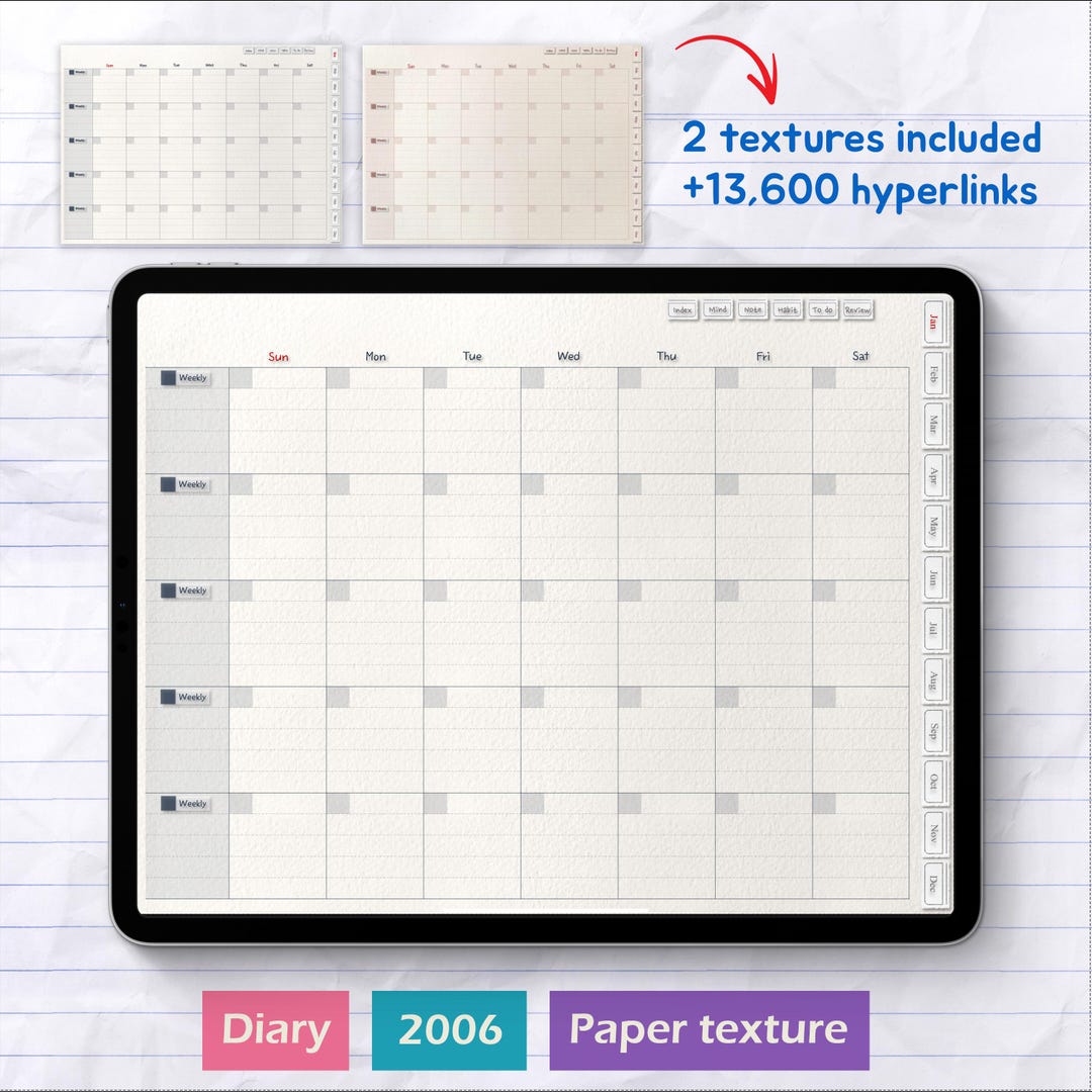 2026 Planner Template / Paper Texture / Hyperlinked - Etsy