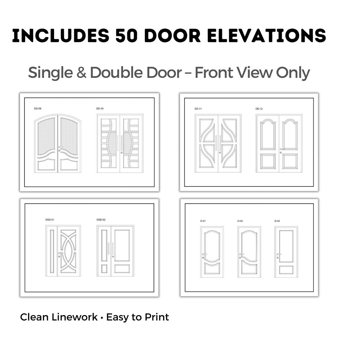 50 Door Elevation Designs – 2D Front View Printable (PDF Only) - Etsy