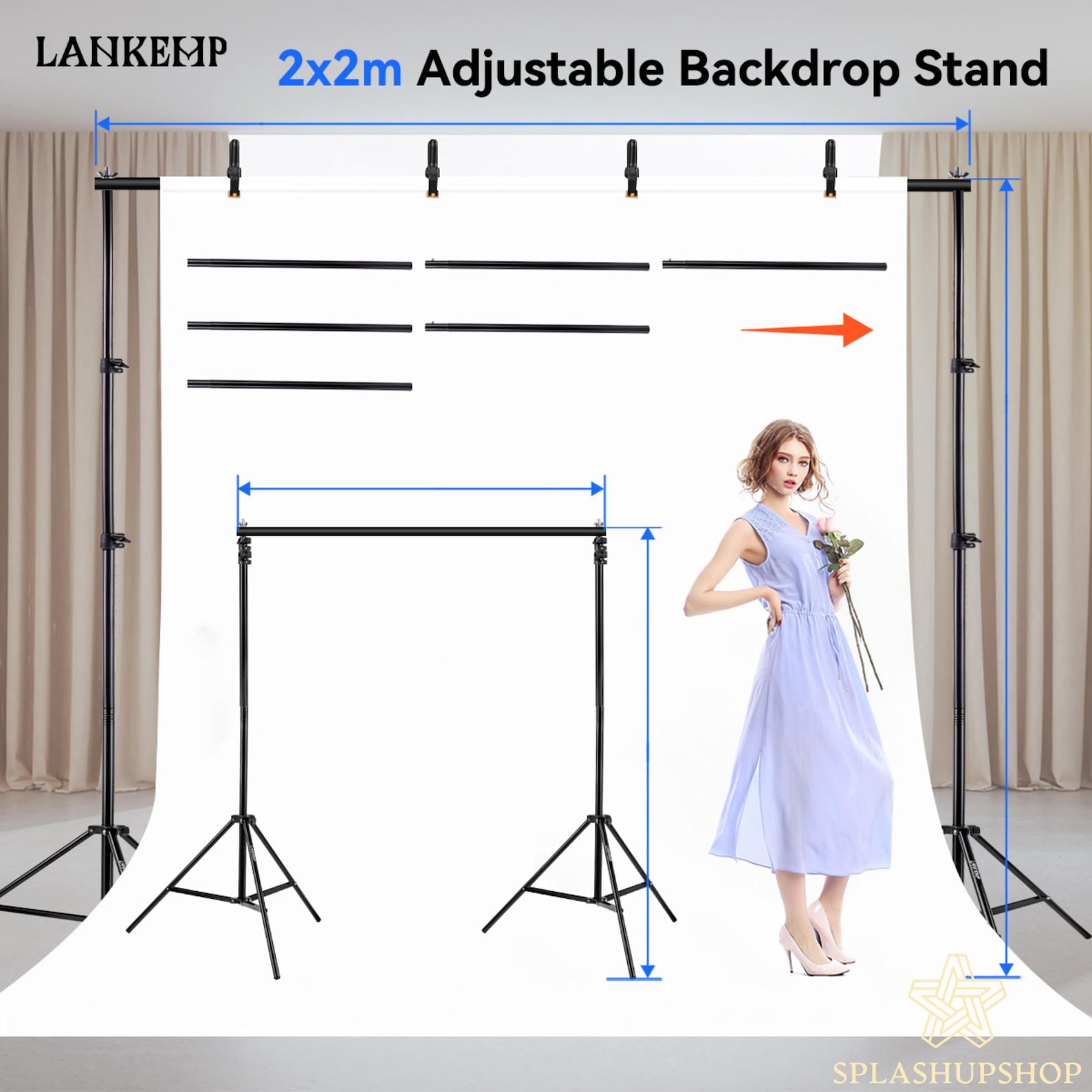 2x2m Adjustable Backdrop Stand Kit With Clamps & Bag – Photo Studio ...