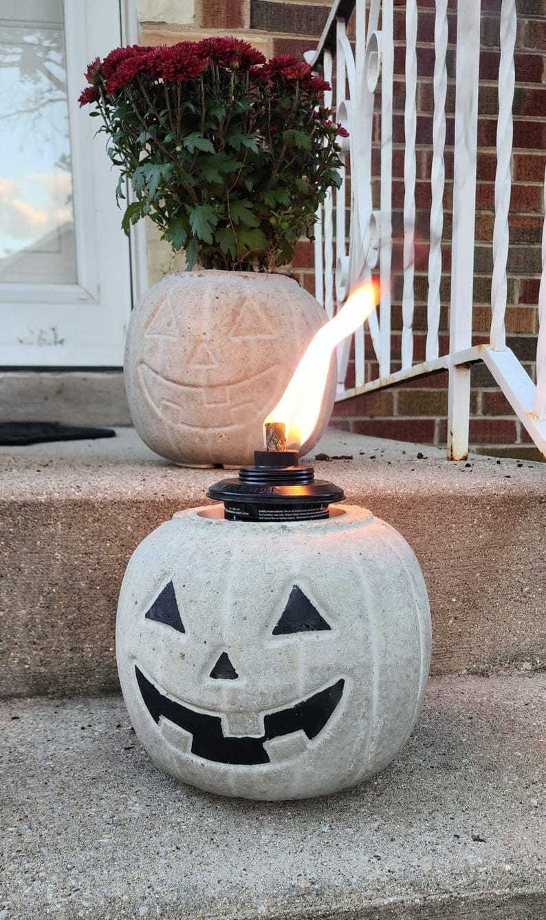 Cement Pumpkin Tiki Torch - Planter - Etsy