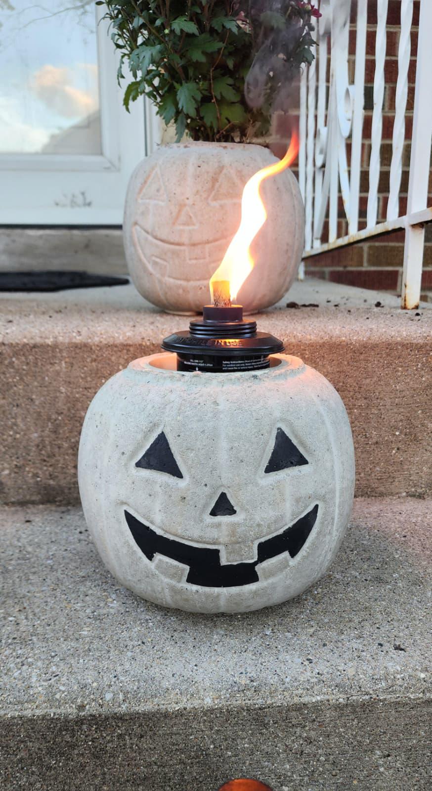 Cement Pumpkin Tiki Torch - Planter - Etsy
