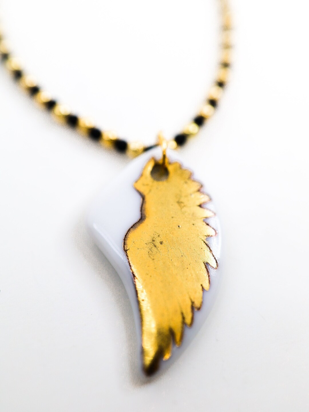 Gold Angel Wing Beaded Necklace, Angel Wing Pendant, Angel Wing Jewelry ...