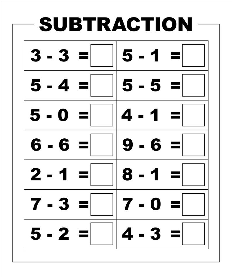 10 Printable Subtraction Worksheets (numbers 1–10) – Math Practice for ...