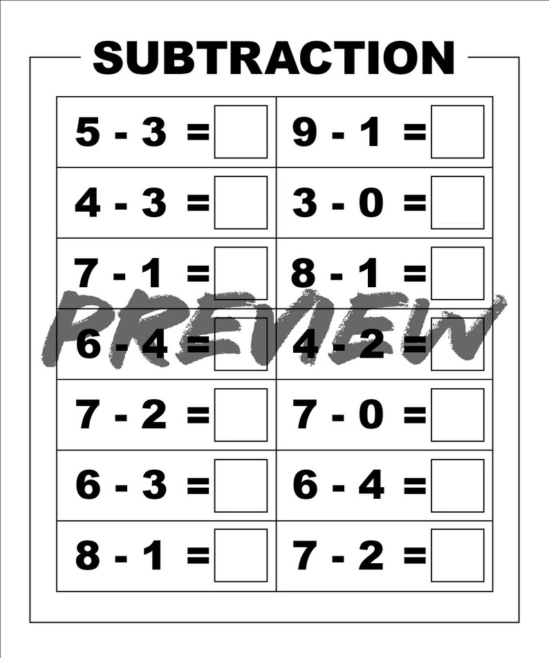 10 Printable Subtraction Worksheets (numbers 1–10) – Math Practice for ...