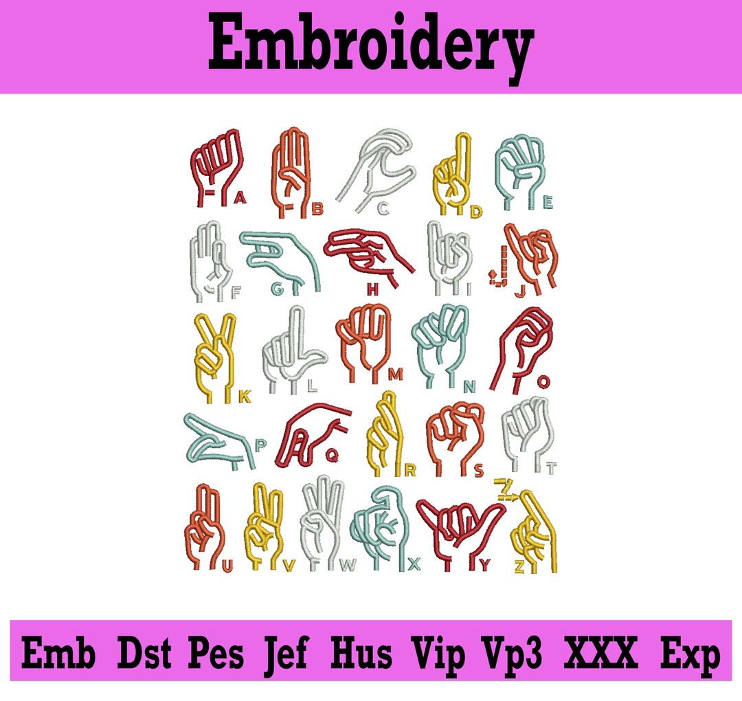 American Sign Language Alphabet Embroidery Design – ASL Hand Signs A-Z ...