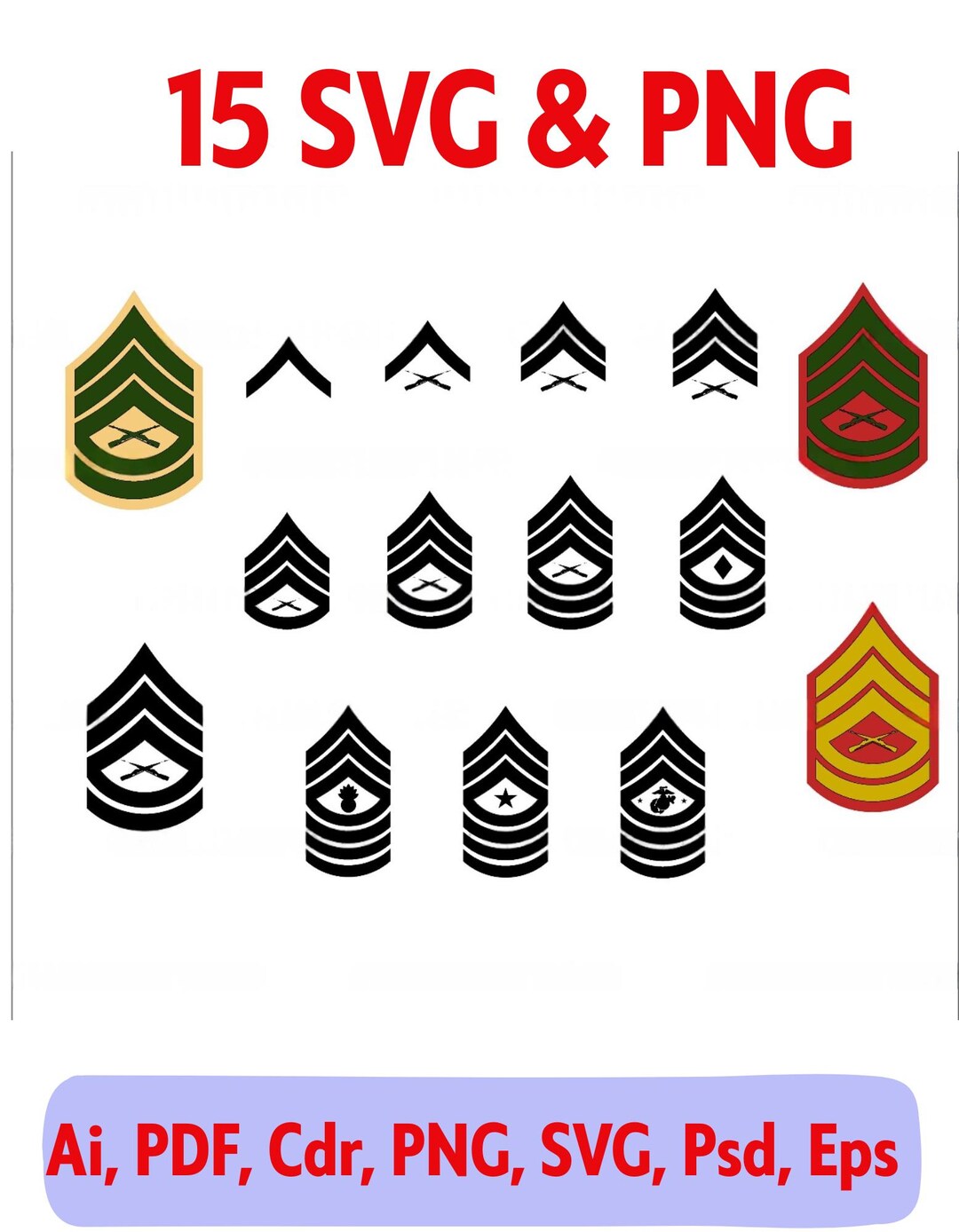USMC Rank Insignia SVG Bundle, Marine Corps Chevrons (digital Download ...