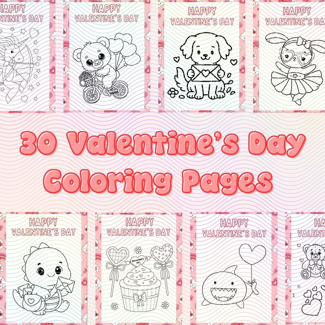 30 Valentines Day Coloring Pages Pdf File | Ready to Print Valentines ...