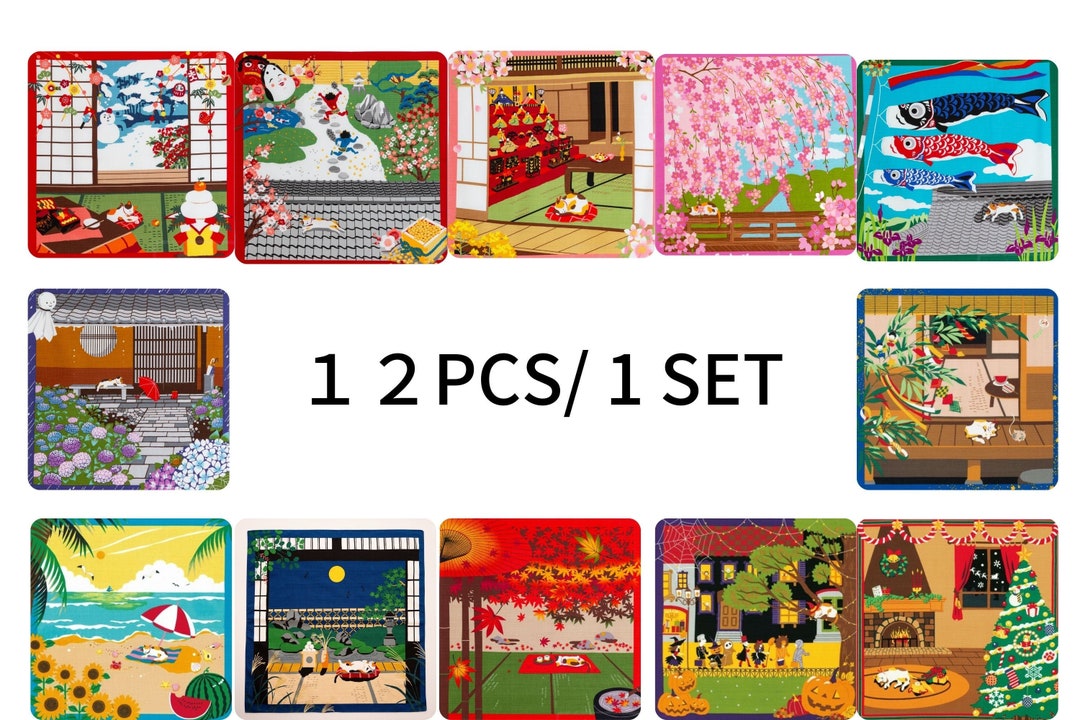 Neko Cat Furoshiki Japanese Wrapping Cloths | Pack of 12 |fabric Wrap ...