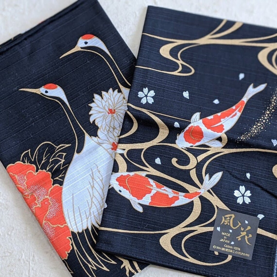 TWO Furoshiki Japanese Traditional Cotton Cloth 50cmx50cm Carp(nisiki ...