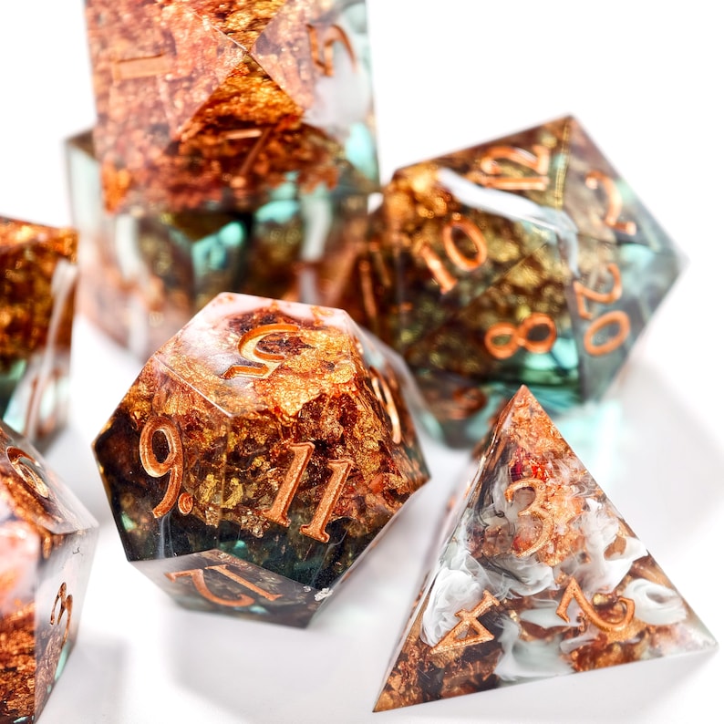 Vintage Treasure Copper Ore Dice - Green Brown Gold Leaf Resin RPG Set ...