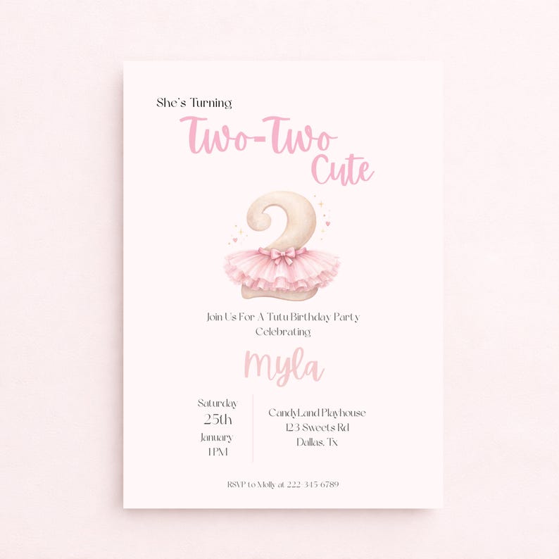 Two Birthday Invitation | Pink Tutu, Ballet Theme (canva Template) - Etsy