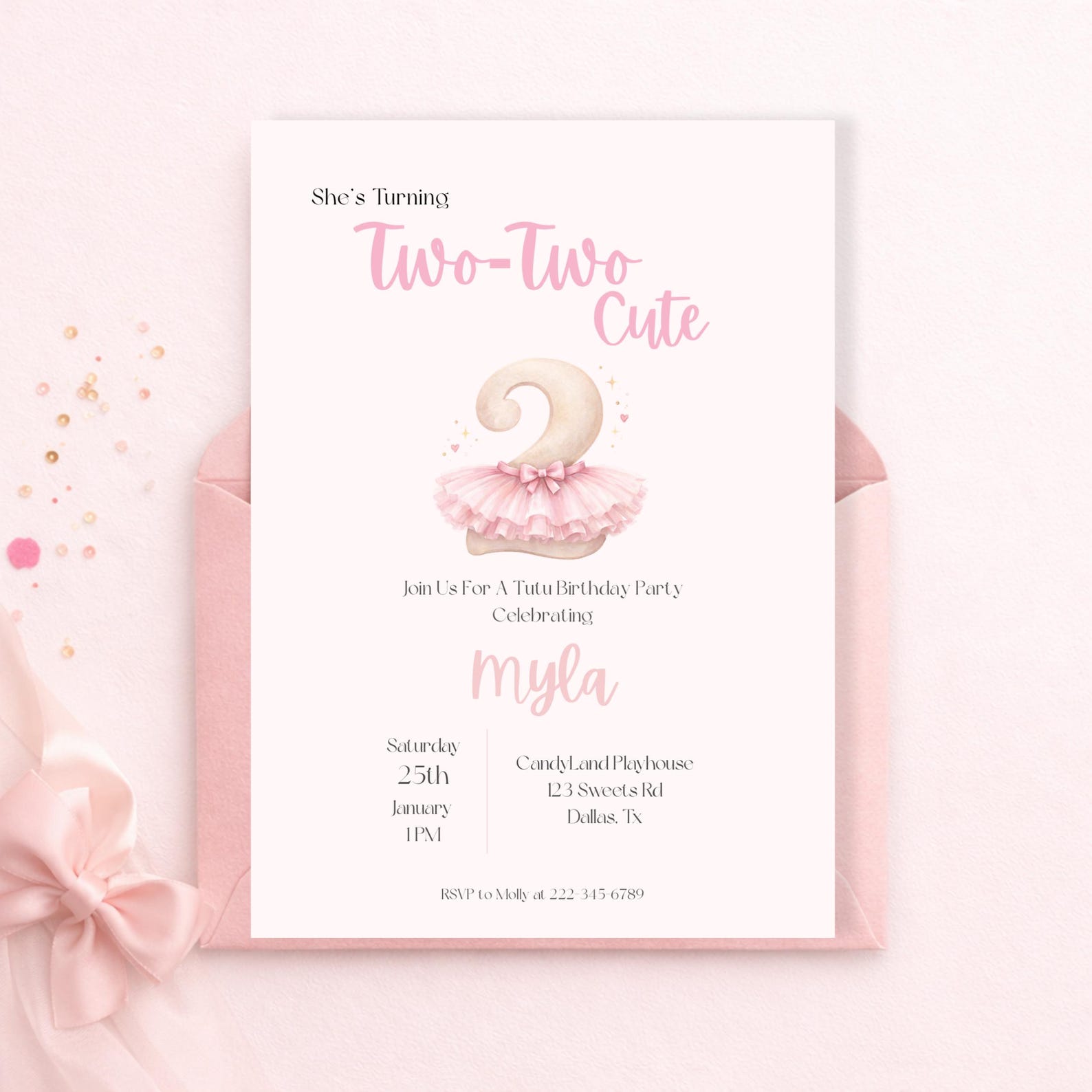 Two Birthday Invitation | Pink Tutu, Ballet Theme (canva Template) - Etsy