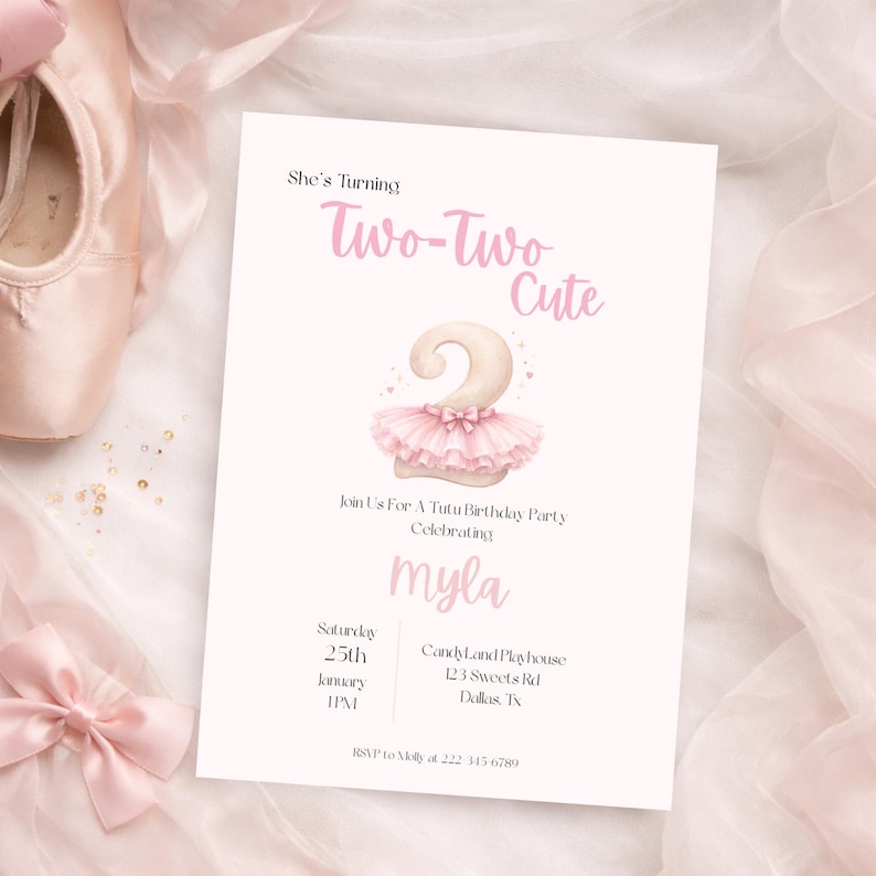 Two Birthday Invitation | Pink Tutu, Ballet Theme (canva Template) - Etsy