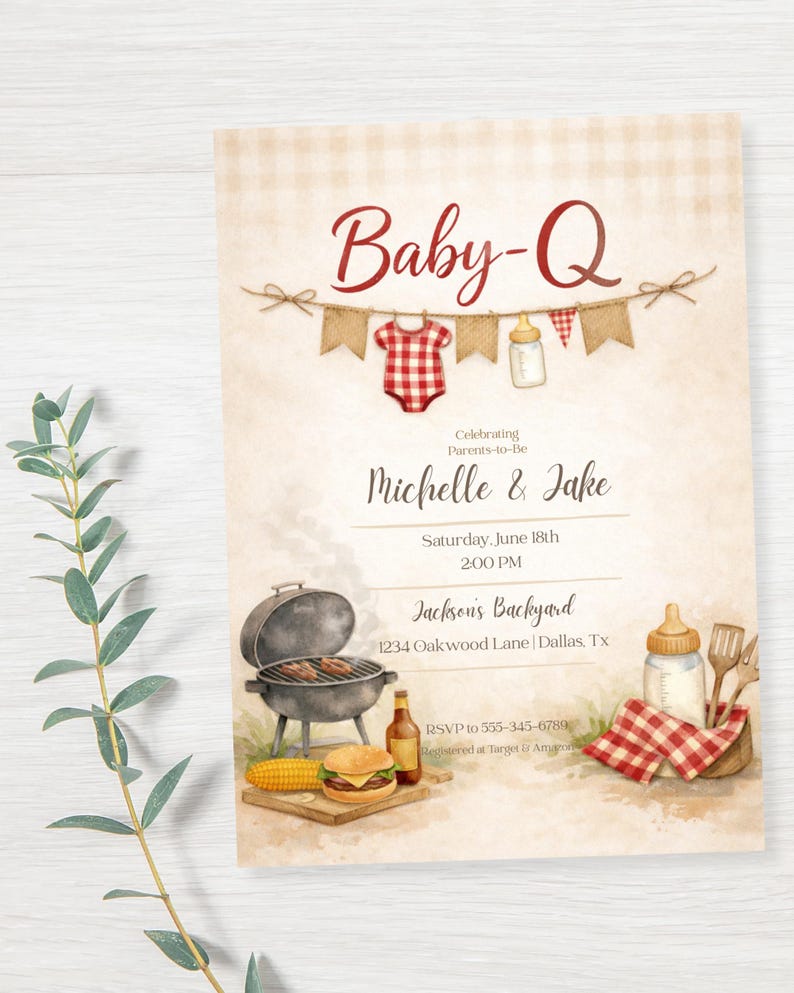 Baby Q Baby Shower Invitation, BBQ Baby Shower Invite, Coed Baby Shower ...