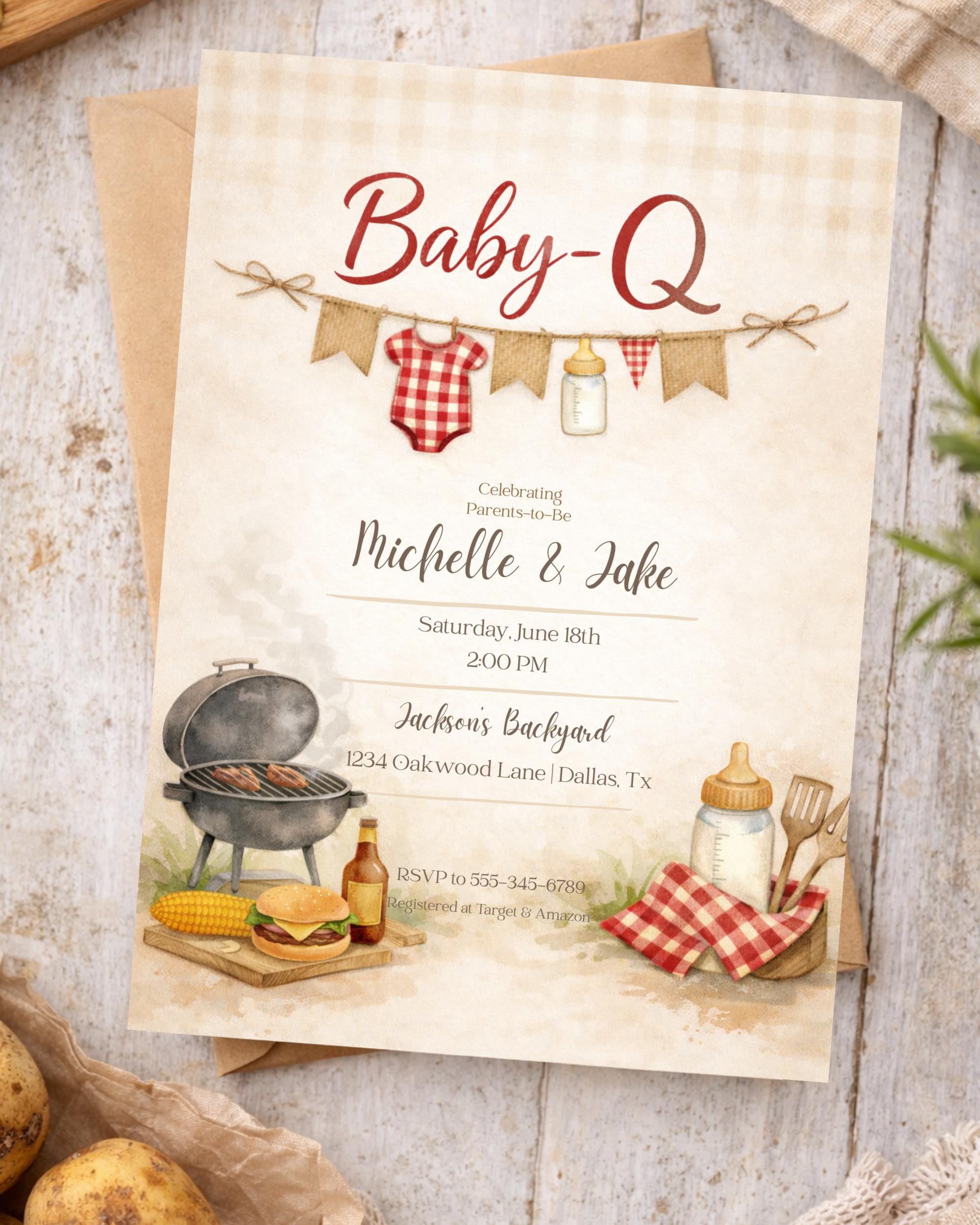 Baby Q Baby Shower Invitation, BBQ Baby Shower Invite, Coed Baby Shower ...