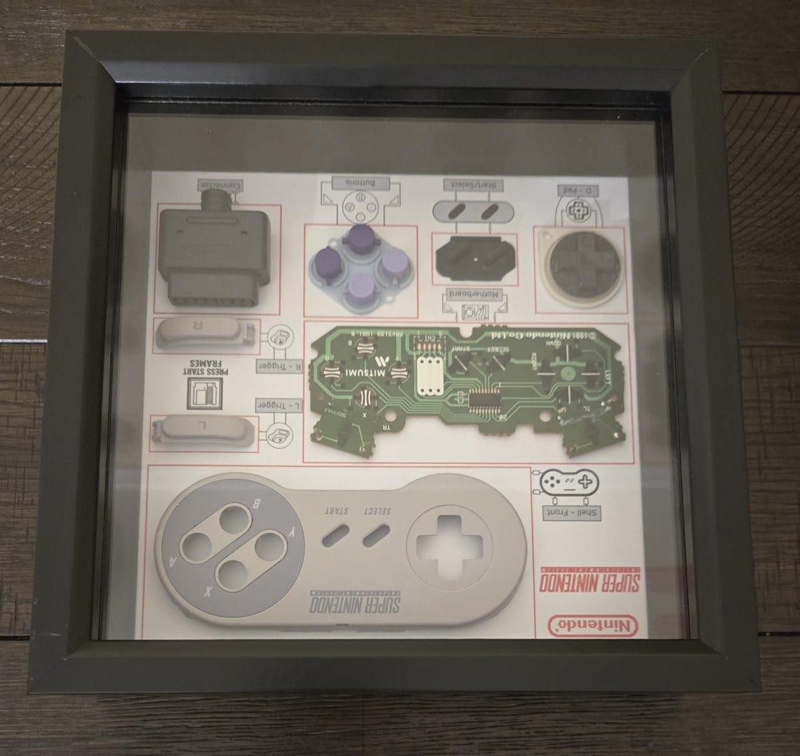 SNES Controller Teardown Shadowbox - Framed Wall Decor - Etsy