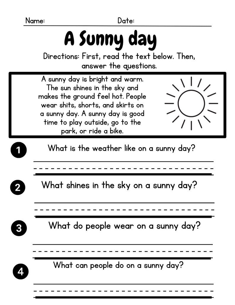Sunny Day Coloring Page: Kids Printable Worksheet (PDF Download - Etsy