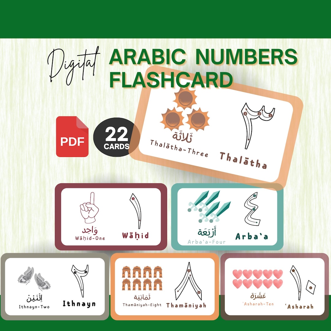 Printable Arabic Counting Flashcards | Montessori Islamic Tool | Ideal ...
