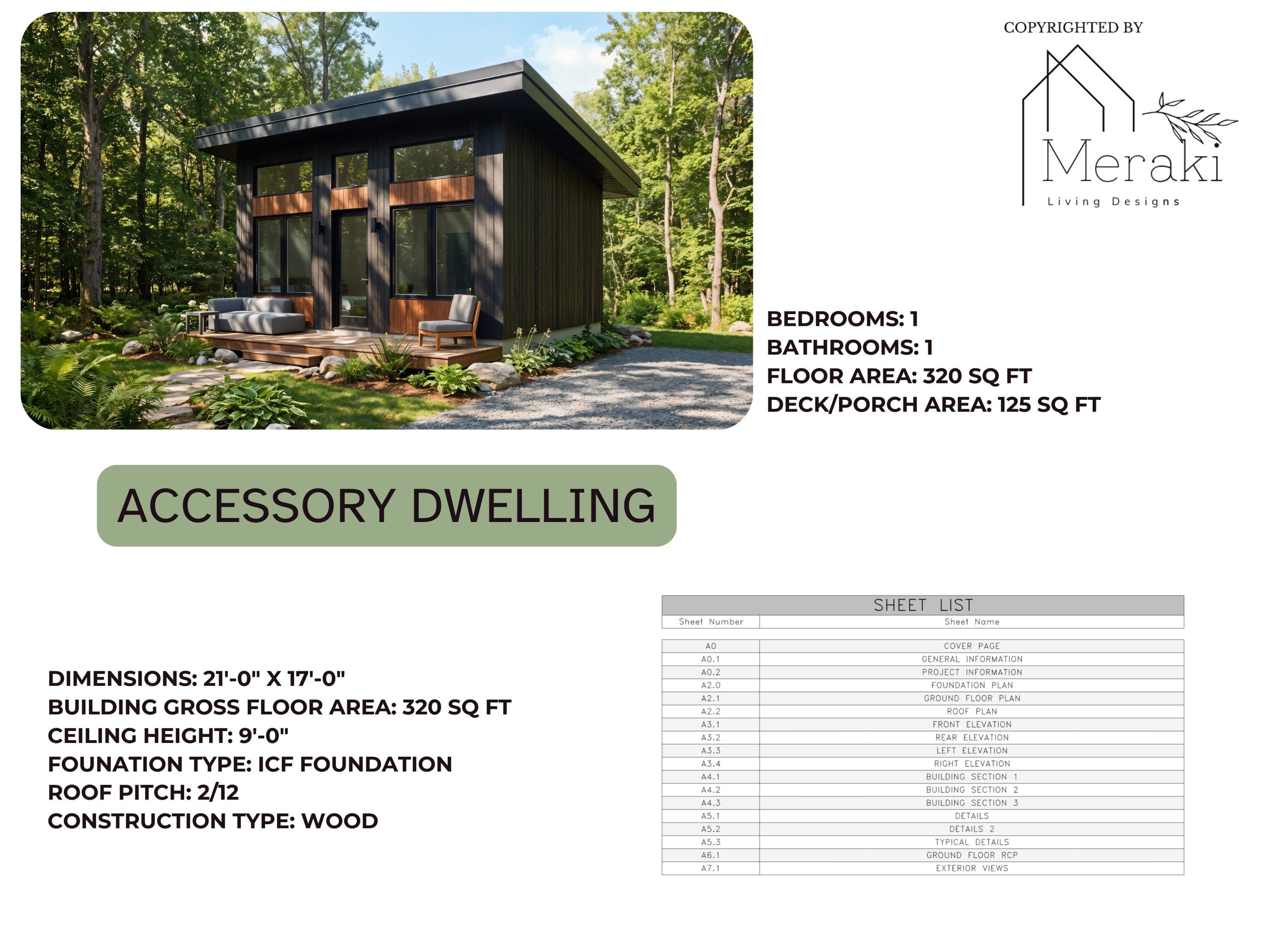 21x17 Tiny Cabin Plans (357 Sq Ft) | Permit-ready Modern Lean ADU Cabin ...