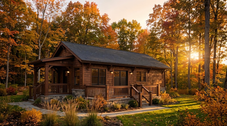 36' X 20' Tiny House Rustic ADU Architectural Plans - Custom 665 SF 1 ...