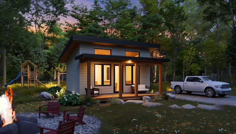 21' X 17' Lean Cottage Architectural Plans - Custom 320SF Tiny House ...