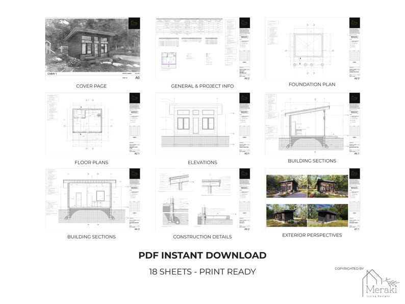 21x17 Tiny Cabin Plans (357 Sq Ft) | Permit-ready Modern Lean ADU Cabin ...