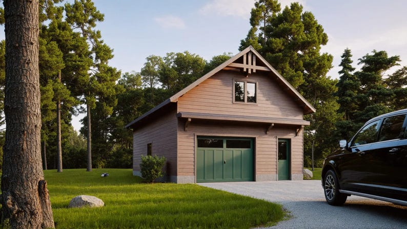 2-car Garage Architectural Plans - Rustic Modern Woodshop, Gym Loft ...