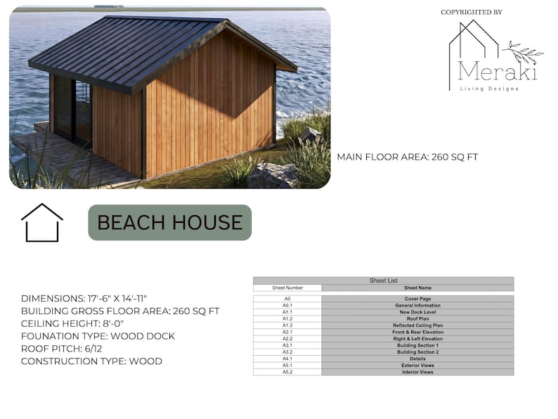 18x15 Beach House Plans for Shoreline Build | Modern Waterfront Cabin ...