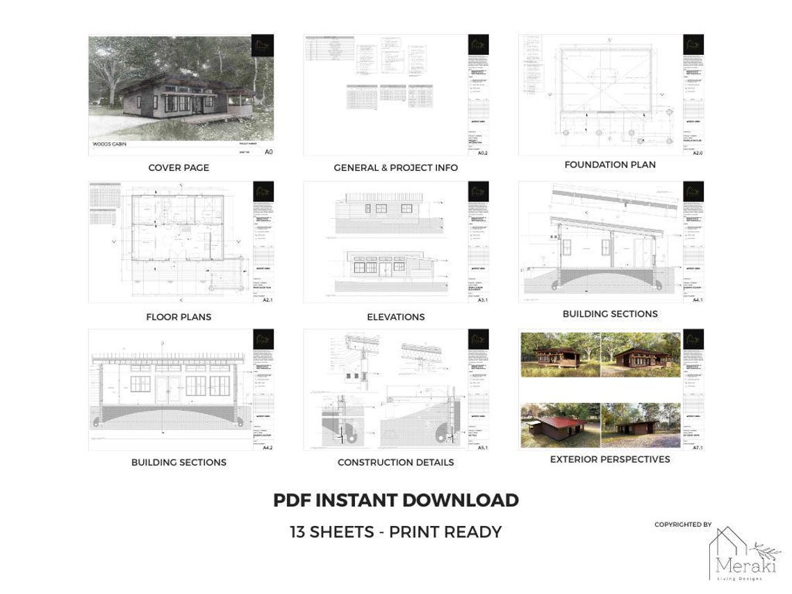 34' X 24' Lean Cabin ADU Architectural Plan - Custom 759SF 2 Bedroom ...
