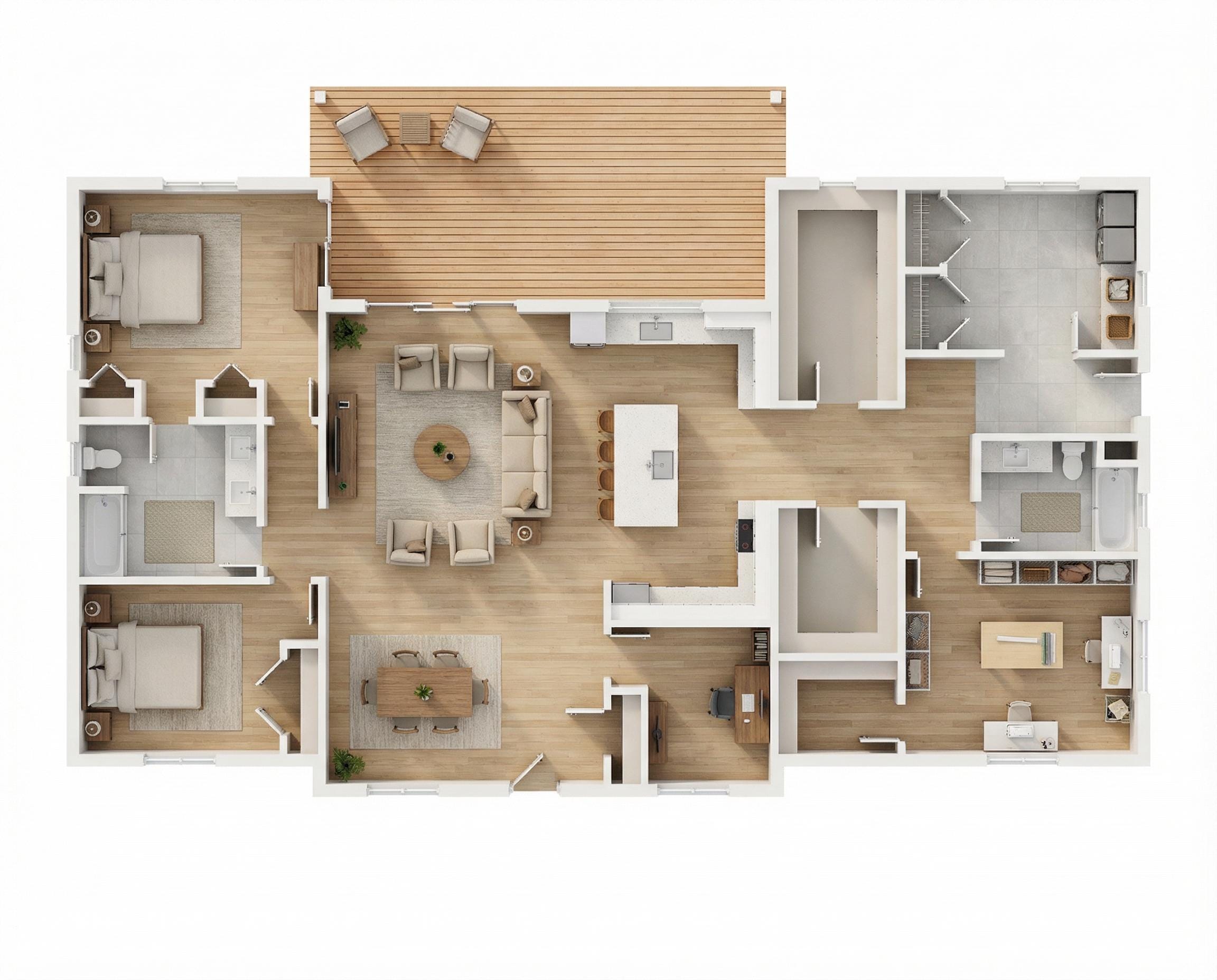 70' X 40' Modern Bungalow House Plans | 2 Bedroom + Office Ranch | 2272 ...
