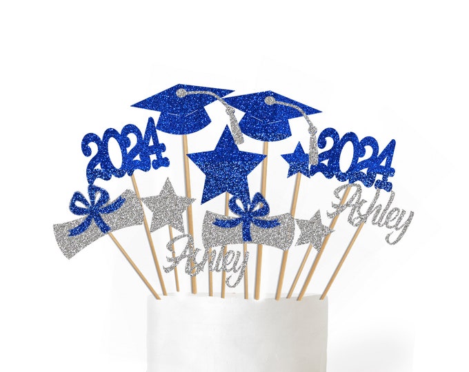 12 Personalized Glitter Graduation Centerpiece Set // Graduation Cap ...