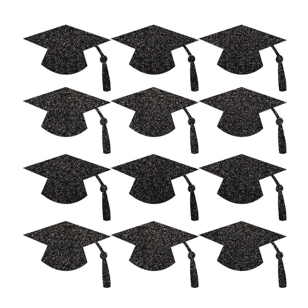 12 Glitter Graduation Cap Cut Outs / Die Cuts / Graduation Party Decor ...