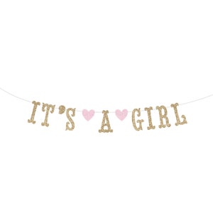 Its a Girl Gold Glitter Banner for Baby Shower, Gender Reveal Party ...