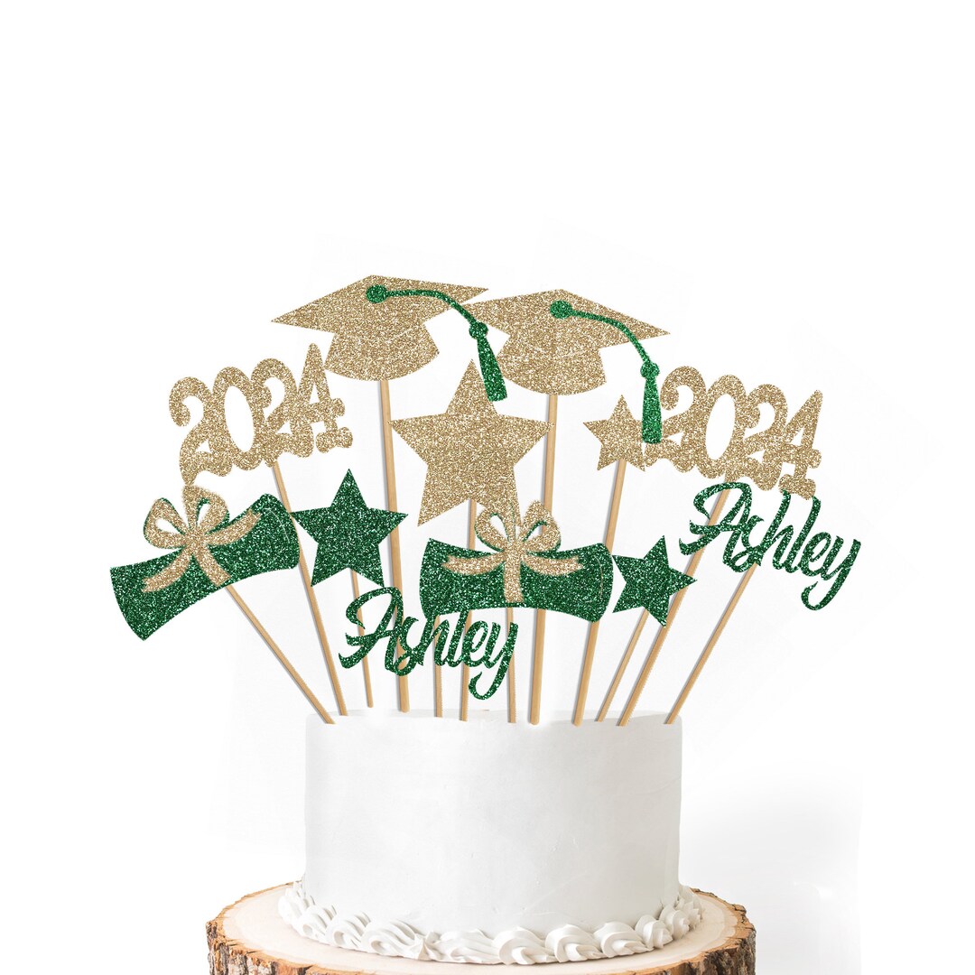 12 Personalized Glitter Graduation Centerpiece Set // Graduation Cap ...