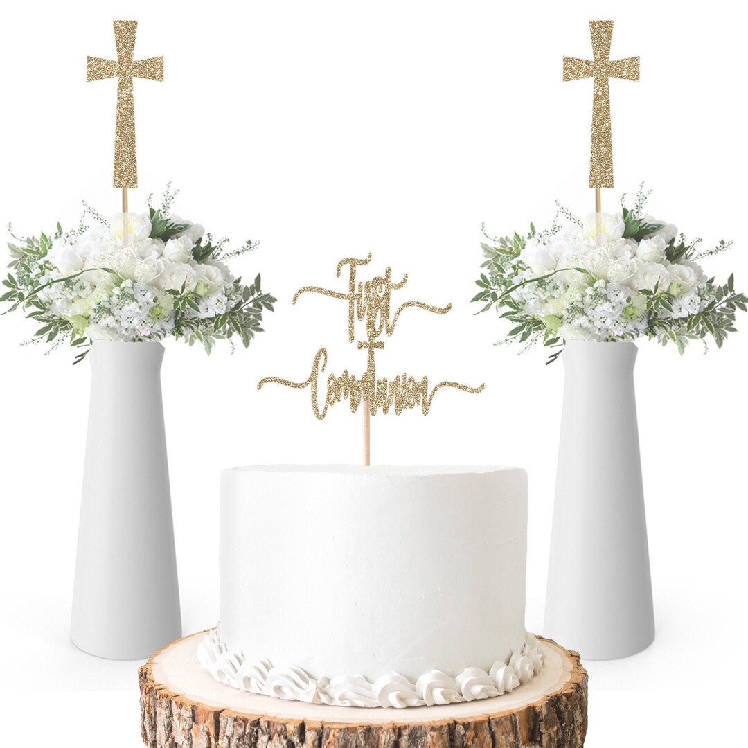 Set of 3 First Communion Centerpieces, Cake Topper, Baptism Decorations ...