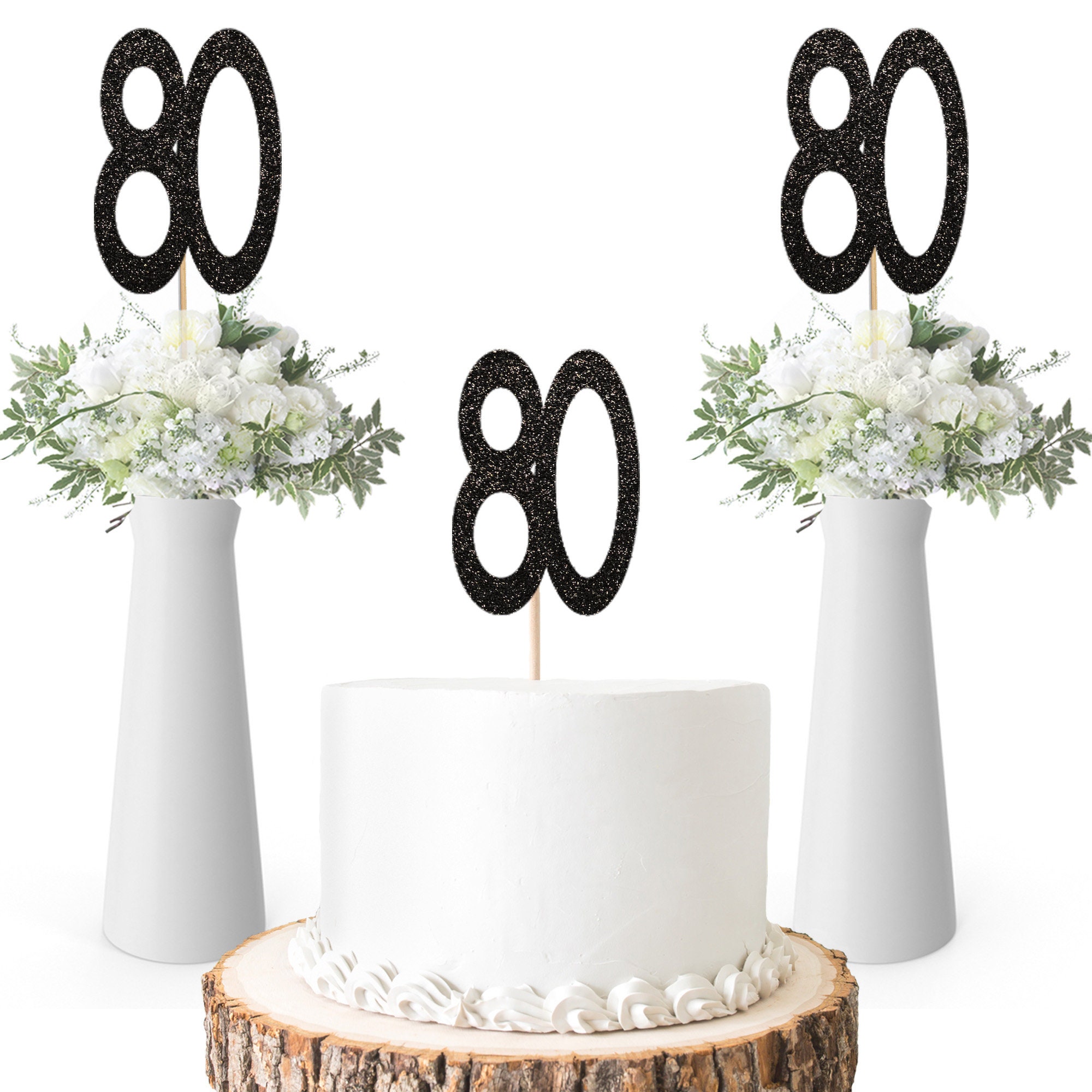 3 Large 80th Glitter Centerpieces // 80th Birthday // Birthday | Etsy