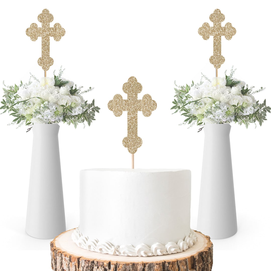 3 Large Glitter Cross Centerpieces, Cross Cake Topper, Cross Sticks ...
