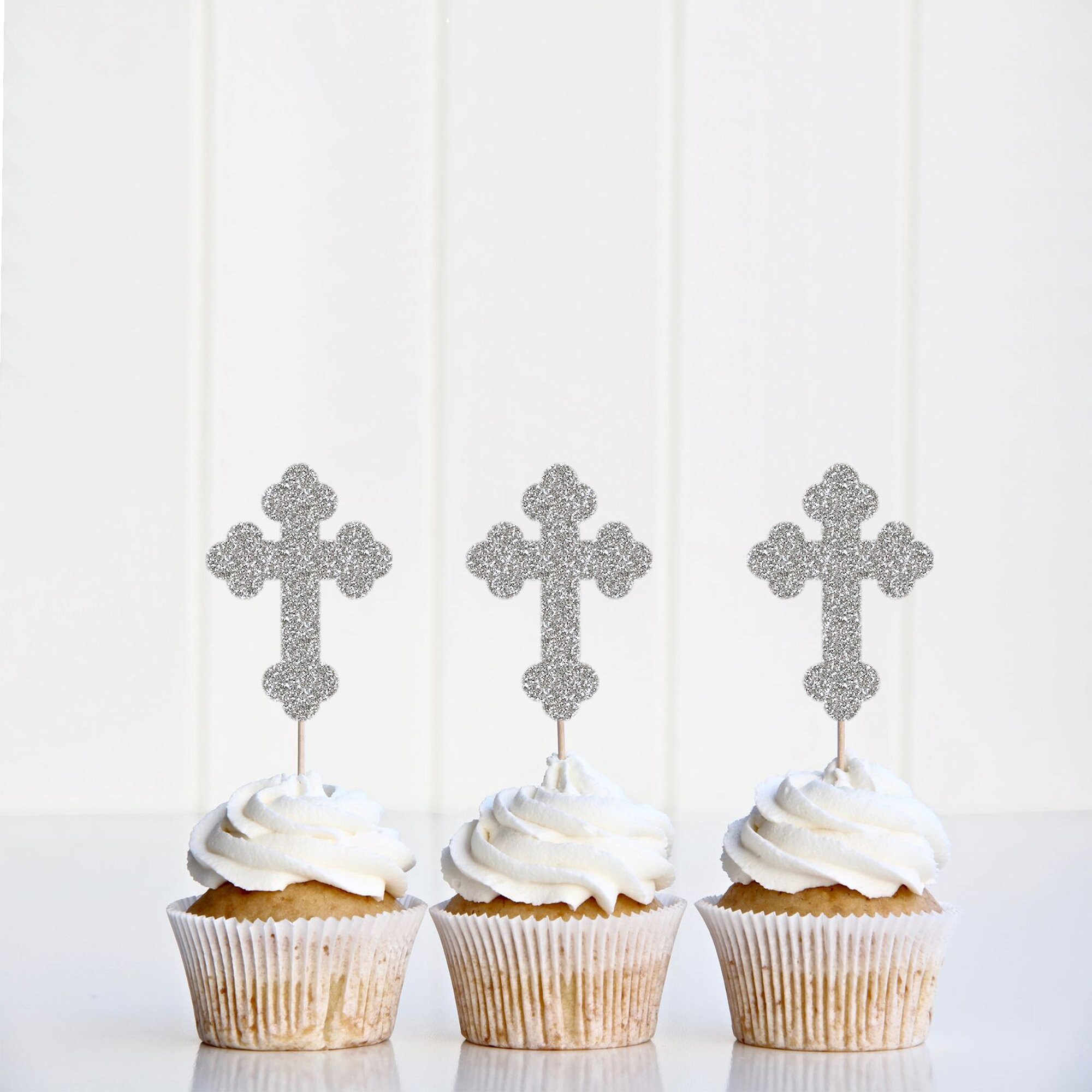 6 Glitter Cross Cupcake Toppers Baptism Cupcake Topper | Etsy