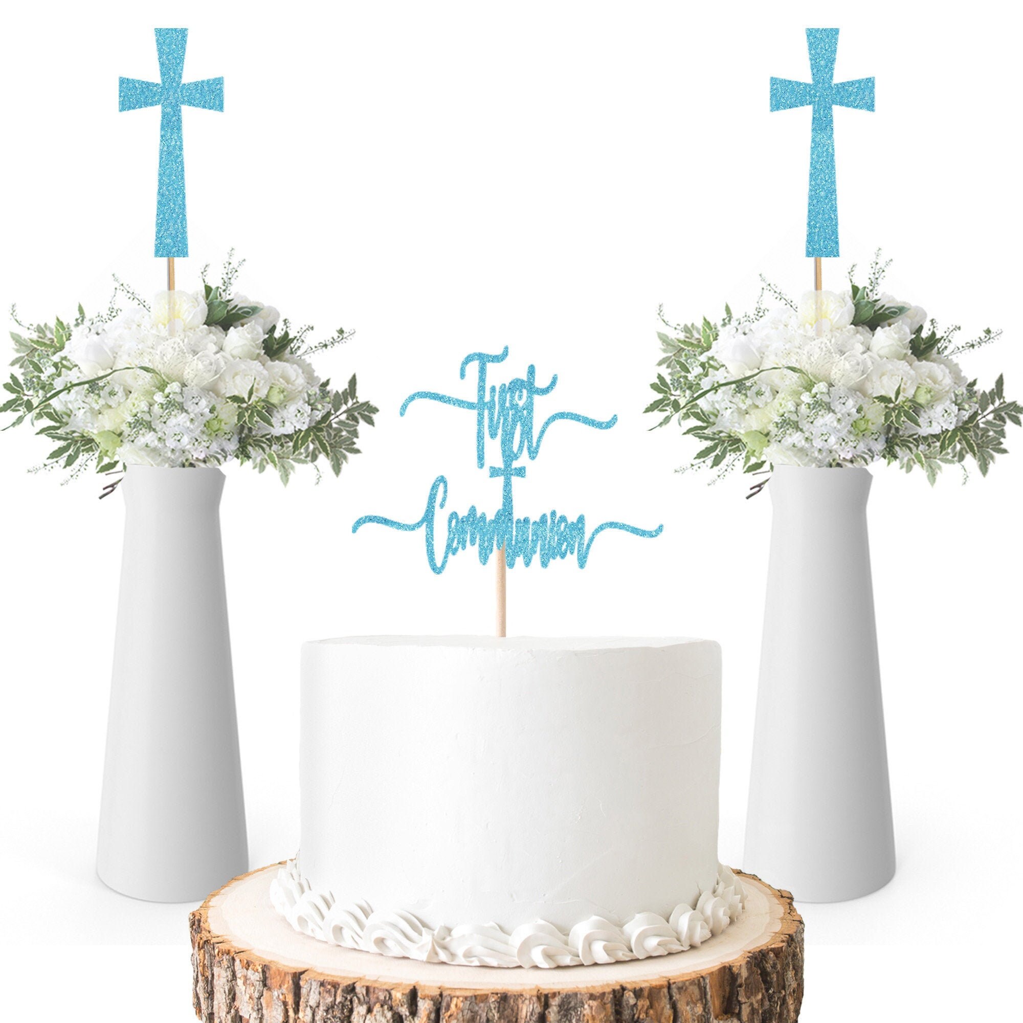 Set of 3 First Communion Centerpieces Cake Topper Baptism - Etsy