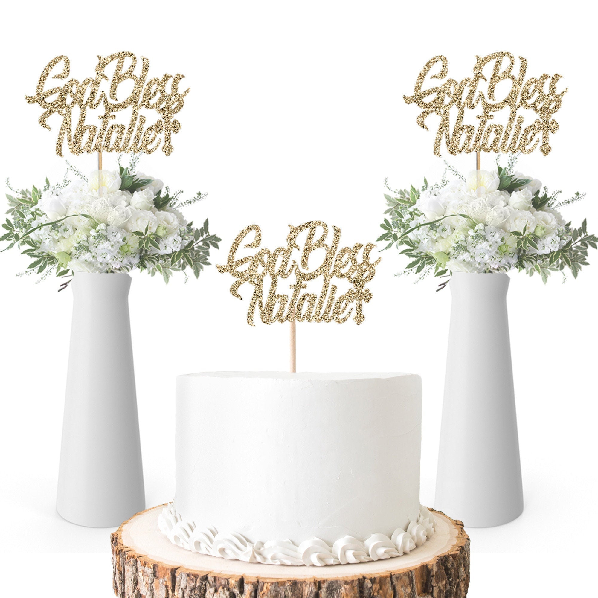 Set of 3 Personalized God Bless Centerpieces Cake Topper | Etsy