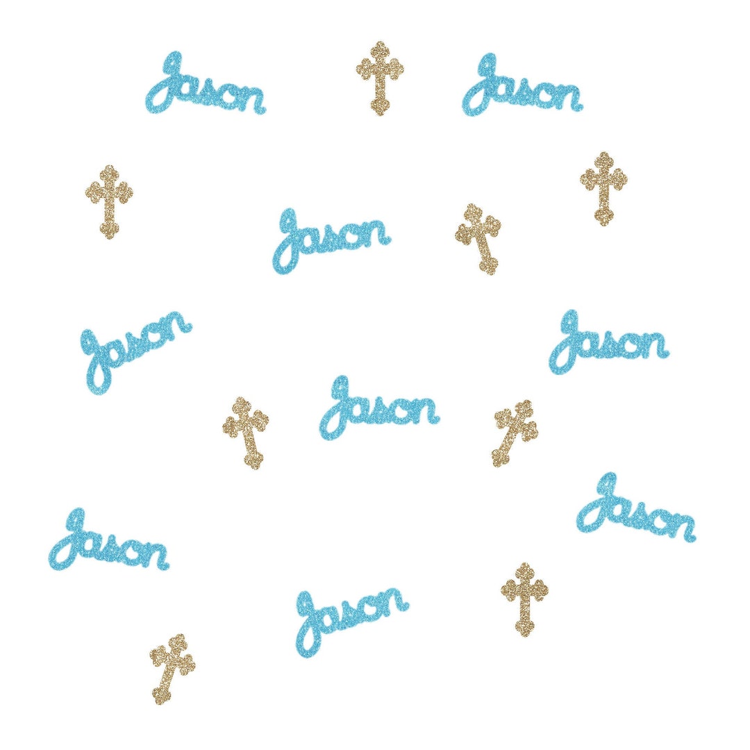 50 Personalized Glitter Cross & Name Confetti for Baptism ...
